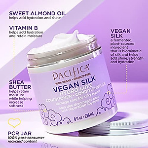 Pacifica Beauty Vegan Silk Shampoo + Conditioner Set, Vanilla, Almond Oil, Shea Butter, Vitamin B for Dry and Damaged Hair, Hydration, Shine, Silky Smooth, Clean Hair Care, 20 Oz
