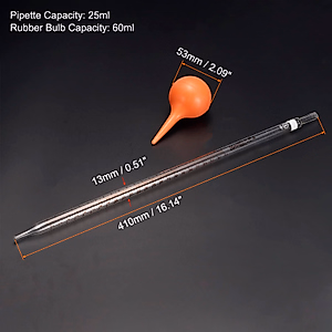 PATIKIL Graduated Dropper Pipettes Kit, 25ml Borosilicate Glass Pipette with Rubber Squeeze Bulb for Transfer Liquid for Lab, Chemistry, Clear