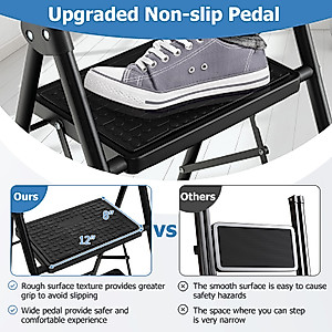 Nightcore 2 Step Ladder, Folding Step Stool w/Padded Handgrip & Wide Anti-Slip Pedal, Lightweight Portable Metal Tool Ladder, 330 LBS Capacity, Multi-Use Sturdy Ladder for Kitchen & Household