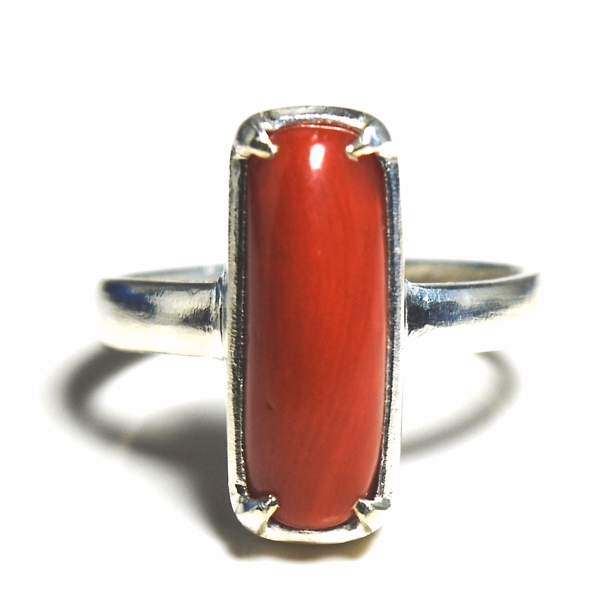 Jewelryonclick 3 Carat Red Coral Silver Ring for Women Prong Setting Chakra Healing Jewelry in Size 5-13