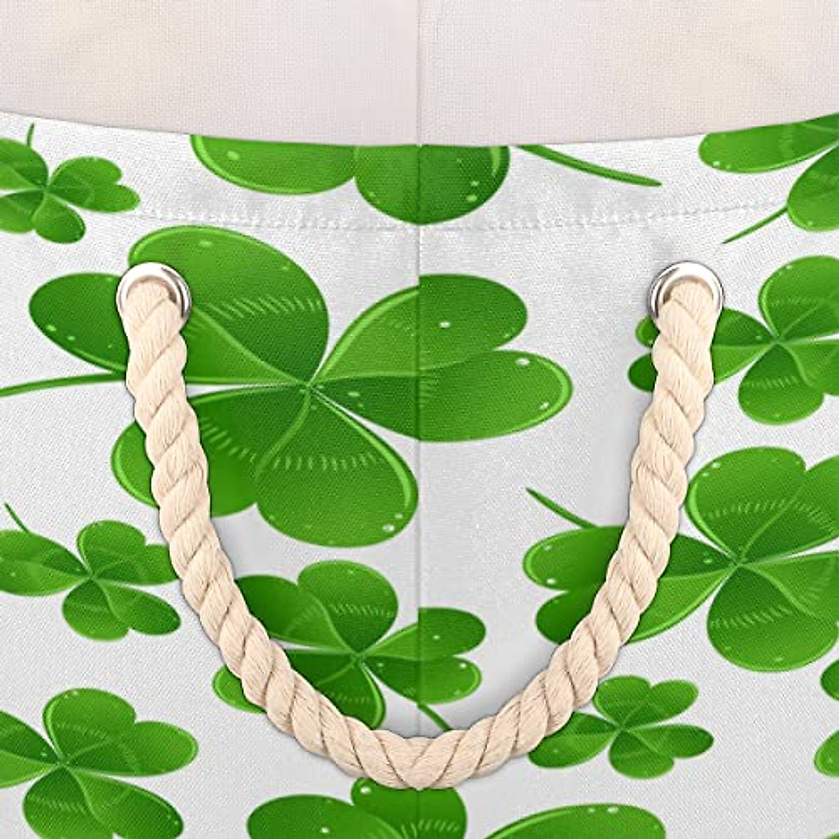 St. Patrick's Day Green Clover Leaves Large Round Baskets for Storage Laundry Baskets with Handles Blanket Storage Basket for Bathroom Shelves Bins for Organizing Nursery Hamper Girl Boy
