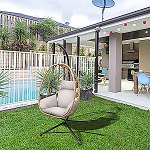 VARVIND Hammock Chair,Swing Egg Chiar with Stand and Cushions, Pillow, Foldable Wicker Rattan Hanging Egg Chair,Adjustable Height ,Anti-UV&Waterproof, Indoor and Outdoor Use,286Lbs(Beige)