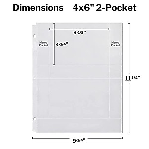 Dunwell Photo Album Refill Pages - (4x6 Horizontal, 25 Pack) for 100 Photos, 3-Ring Binder Photo Pockets, Each Photo Page Holds Four 4 x 6 Pictures, Postcard Sleeves, Archival Photo Sleeves 4x6