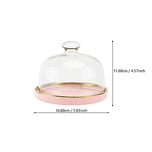 GANAZONO Glass Food Lid Cake Dessert Platter with Cloche Bell Ceramic Cake Plate Cake Dome Cover Pastry Display Cloche Snack Tray Cover Pink