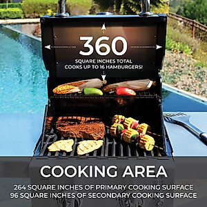 Permasteel 2-Burner Propane Gas Grill, BBQ Grill with Foldable Side Tables & Tool Hooks, Perfect for Outdoor Cooking, Patio & Garden, Black