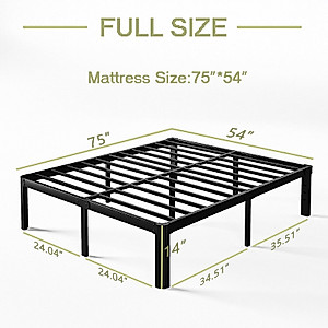 KERAMIK 14 Inch High Full Size Bed Frame No Box Spring Needed, Full Bed Frame Metal with Round Edge, Easy Assembly, Heavy Duty, Black