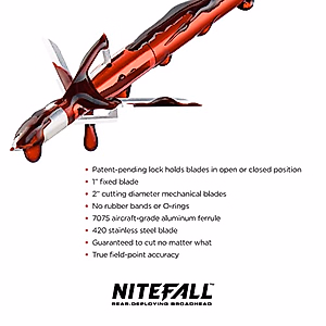 BLOODSPORT Nitefall Hunting Rear-Deploying Hybrid Mechanical Broadhead for Compound Bows and Crossbows - 100 Grains | 2" Cutting Diameter | 3 Pack