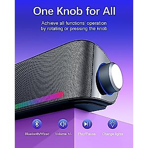Computer Speakers, Hi-Fi Sound Quality Computer Sound Bar, Bluetooth 5.0 & 3.5mm Wired PC Speakers with 4 Dynamic Lighting Modes, USB Powered Speakers for PC, Desktop, Laptops, Phones, Monitors, Xbox