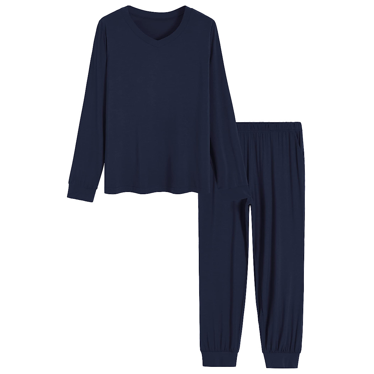 Latuza Women's Viscose Long Sleeves Top Jogger Pants Pajamas Set L Navy