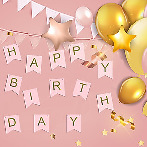 Imtively Pink Happy Birthday Banner, Happy Birthday Bunting Decorations for Birthday Party Backdrop Decor, Happy Birthday sign Party Supplies for Women Kids Baby Shower Birthday Party Hanging Decor