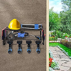 Power Tool Organizer Garage Organization with 4 Drill Holders, Power Tool Organizer and Storage Wall mount, Heavy Duty Metal Garages Shelf, Utility Rack for Screwdriver Pegboard Shed Workshop, Black