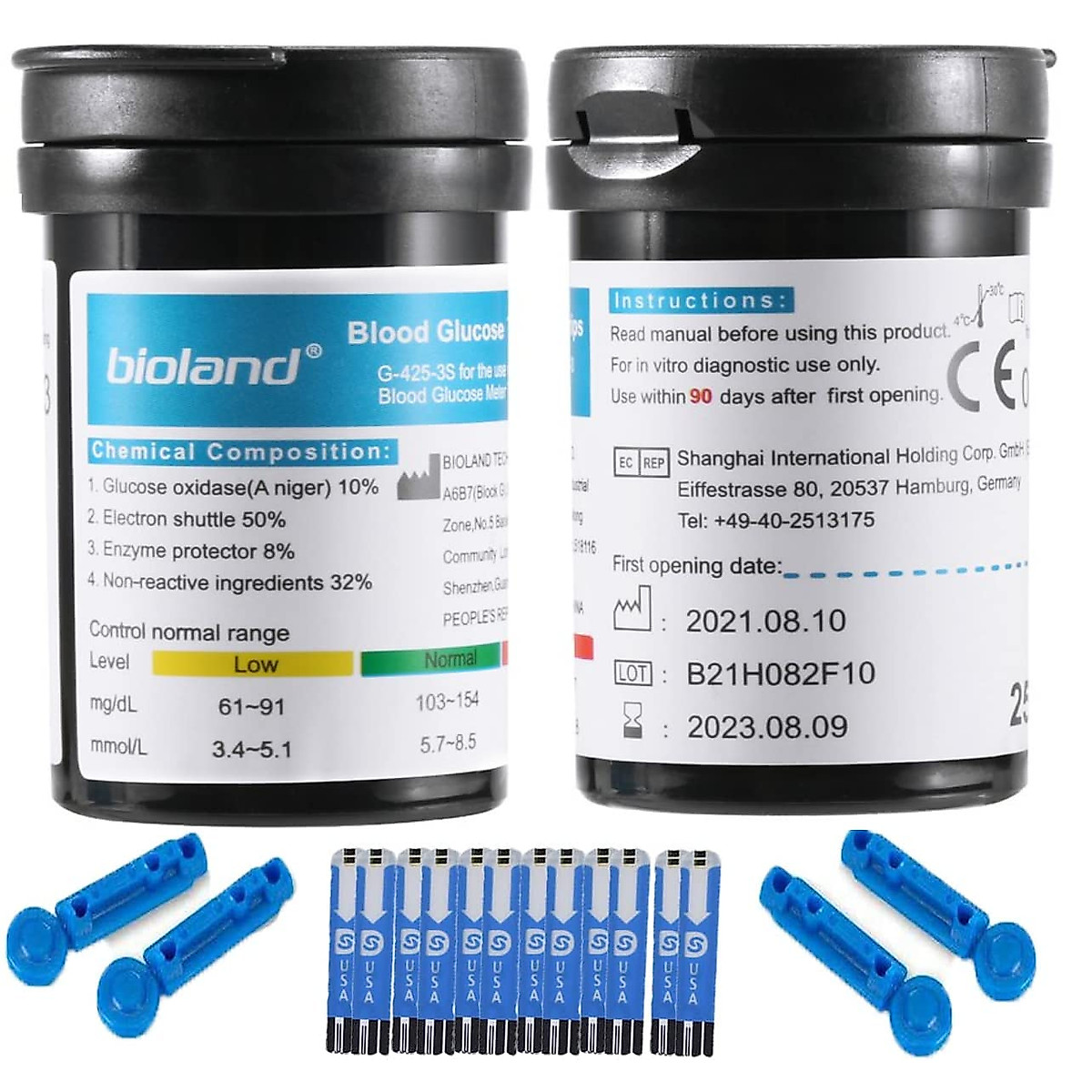 Blood Glucose Test Strips Kit，100 Test Strips and 100 Lancets for G-425-3 ， Blood Test Strips