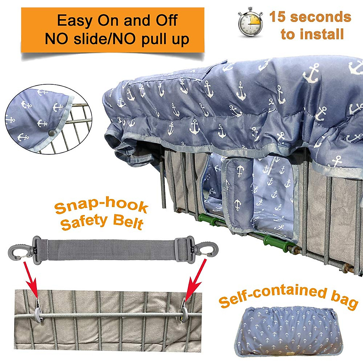 Shopping Cart Cover for Baby Grocery Cart Cover for Baby boy and Baby Girl, High Chair Cover for Baby and Toddler, Baby Registry Gift - Waterproof - Extra Large - Cotton - Double Sided (Blue)