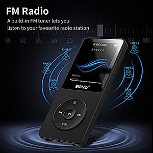 MP3 Player with Bluetooth 5.0, RUIZU 8GB Music Player for Kids, Digital Audio Players, MP3 Player with FM Radio, Voice Recorder, Video Play, E-Book, 80 Hours Playback, Expandable Up to 128GB, Black
