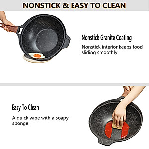 ESLITE LIFE Nonstick Woks & Stir-fry Pans with Steamer, Deep Frying Pan with Lid Induction Compatible (6.5 Quart // 12.5 Inch & Steamer)