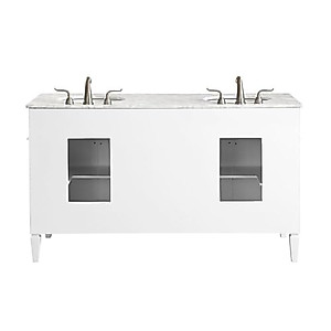 Elegant Kitchen and Bath 60 inch Double Bathroom Vanity Cabinet Set with White Marble Countertop - White