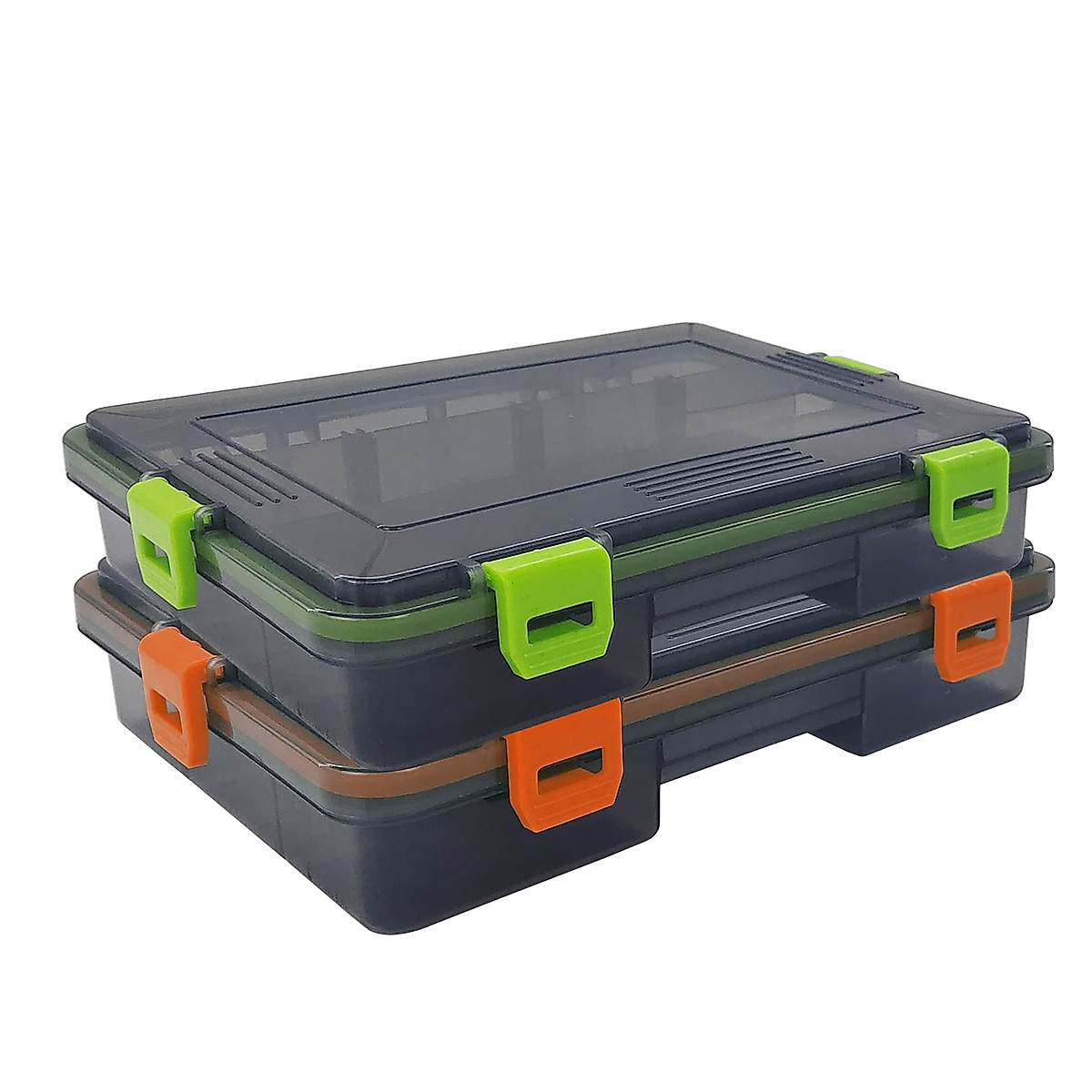 2PC Aventik Waterproof Fishing Tackle Boxes Hooks Storage Trags Organizer Box Transparent Adjustable Dividers Hold Terminal Fishing(3500M-Green&Red)