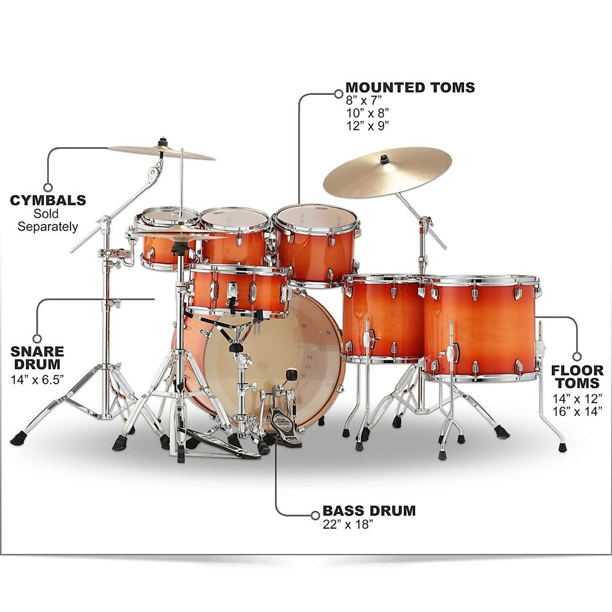 Tama Superstar Classic 7-Piece Shell Pack - Tangerine Lacquer Burst