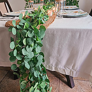 CQURE 20Pcs Eucalyptus Garland,Artificial Eucalyptus Leaves Faux Eucalyptus Garland Bulk Greenery Leaf Garland Table Runner Wreath Vines for Wedding Party Table Fireplace Bedroom Wall Room Decor