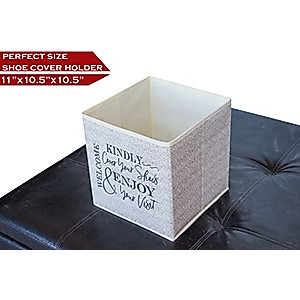 Shoe Covers Box - Welcomes Guests to Please Cover Shoes. Indoor Foldable Storage Bin to Fill w/your Favorite Booties. For Homeowner, Real Estate Agent, Realtor Open House Supplies | 1 Beige & Black