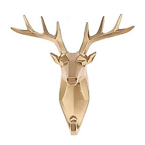 Kepfire Elegant Wall Art Cartoon Bedroom Christmas Hook Mural Home Decoration Creative Animal Gold Deer Head Coat Bag Key Cap Punch-Free Hanging Resin Nordic Style