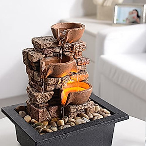 Haobos Indoor 3-Tier Rockery Relaxation Tabletop Fountain Soothing Sound Home/Office Decor Relaxing Waterfall Meditation Tabletop Fountain LED Lights