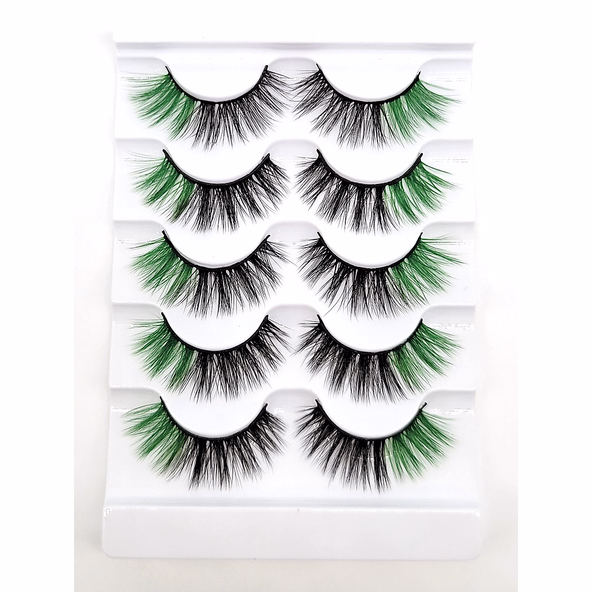 MISSLADY 16mm 5 Pairs Pack 3D Faux Mink Eyelashes with Green Ends Colored Lashes (FM-205, 8-16mm, Black with Green Ends, 5 Pairs)