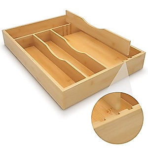 CALM COZY Kitchen Silverware Organizer, Bamboo Drawer Organizer with Adjustable Compartments Utensils Holder