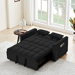 Eafurn 3 in 1 Sleeper Couch Sofa Bed,Convertible Pull Out Loveseat with Adjustable Backrest and Side Pocket,Comfy 2 Seater Love Seat Lounge Sofa & Couches for Living Room Apartment