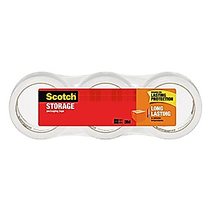 Scotch Long Lasting Storage Packaging Tape, 1.88" x 38.2 yd, Designed for Storage and Packing, Stays Sealed in Weather Extremes, 3" Core, Clear, 3 Rolls (3650S-3)