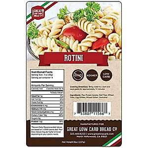 4 Pack Assortment Low Carb Pasta, Fettuccine, Rotini, Penne, and Elbows, Great Low Carb Bread Company