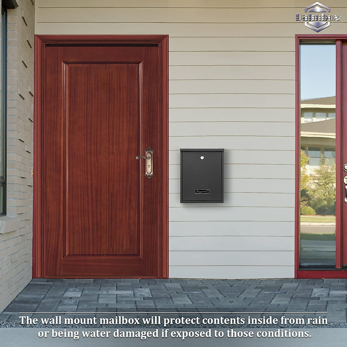 Dalmbox Locking Mailbox Wall Mount, Wall Mounted Mailbox with Key Lock, Large Drop Box with Galvanized Steel Cover, Rust-Proof Metal Post Box, Black, 10.2” x 3.7” x 12.6”