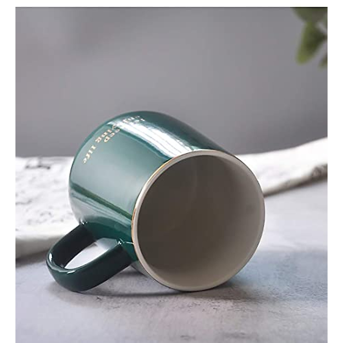 Ceramic Mug Birthday Gifts for Women China Tea Cups with Spoon Coffee Cup Suitable for Making Tea,Cold Drinks,Hot Drinks,Coffee,Etc(Green,14.5oz)