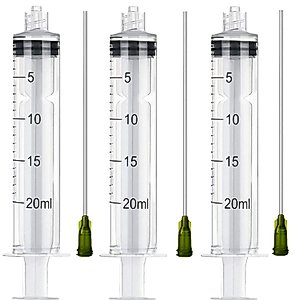 3 Pack 20ml Industrial Plastic Syringes with Blunt Luer Lock Needle 4 Inch for Scientific Labs, Glue Application, Measuring, Refilling and Transfering Liquids