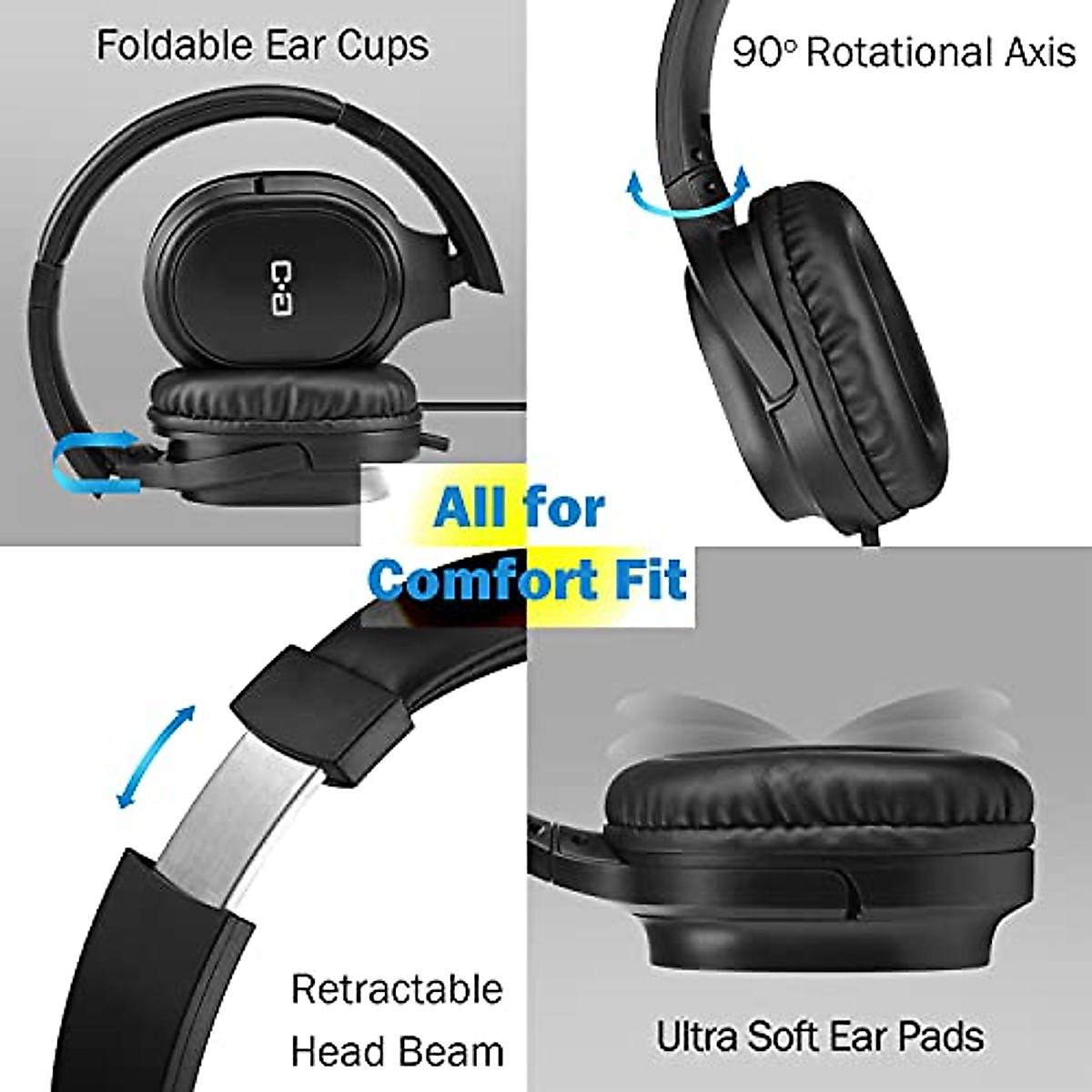 C G CHANGEEK Extra Long Cord Headphones for TV & PC with Volume Control, 18 Feet / 5.5M Extension Spring Coiled Cord, Universal 3.5mm AUX Audio, Wired Over Ear Stereo Headset, CGS-W6