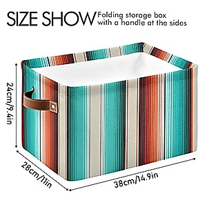 WELLDAY 2PCS Storage Basket Mexican Serape Blanket Stripes Large Foldable Storage Bin Cube Collapsible Organizer