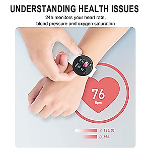 Dyegold Multifunctional Bluetooth Smart Watch with Sleep Fitness,IP65 Waterproof, Message Notification,Heart Rate,Blood Pressure Monitoring,Plug-in Charging 1.44" Full Screen for iOS & Android (Gray)