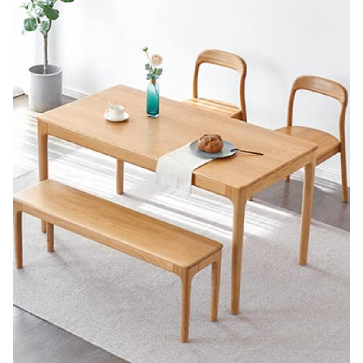 MU RONG Dining Bench, Wood Bench Solid Oak Wooden Bench Indoor Dining Room Table Home Bedroom Bed End Restaurant Modern Hallway Furniture, 47.2" W x 13.8" D x 17.7" H