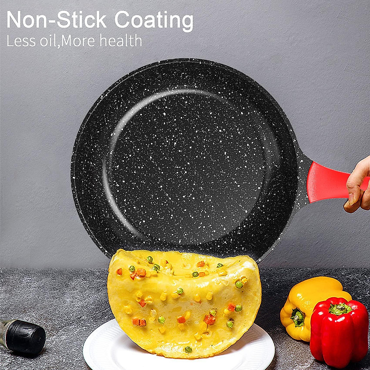 imarku Pots and Pans Set,11PC Kitchen Cookware Set Nonstick, Cooking Pot Pan Set with Stay-Cool Handle,PFOA Free Pans Set with Granite Coating,Red