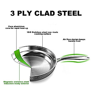 imarku Stainless Steel Pots and Pans Set, 14-Piece Tri-Ply Hammered Stainless Steel Cookware Set, Professional Induction Kitchen Cookware Sets, Oven Dishwasher Safe, Non Toxic PFAS Free, Silver