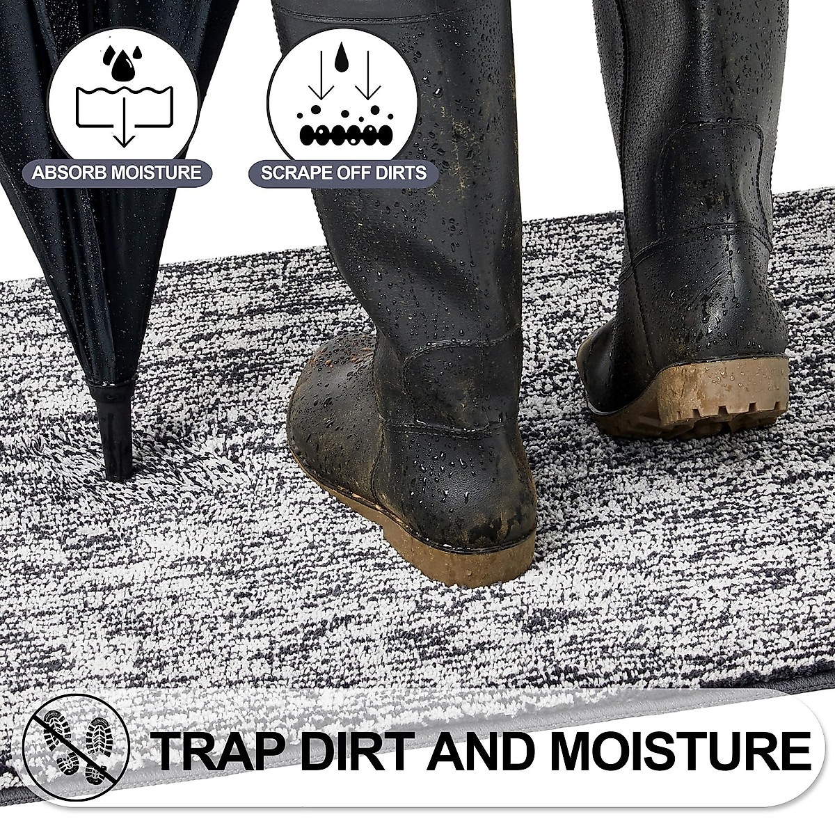 REFETONE Indoor Doormat, Front Door Mat 20"x32" Absorbent Rubber Backing Non Slip Back Door Mats, Machine Washable Low-Profile Entry Rug, Resist Dirt Inside Floor Mat Door Rugs for Entryway, Dark Grey