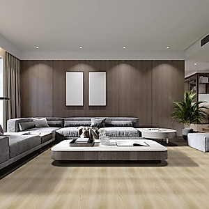 Sasylvia 48 Pcs Peel and Stick Floor Tile Wood Grain Vinyl Flooring Self Adhesive Waterproof Bathroom Floor Tile for Living Bedroom Kitchen Floor, 12 x 12 Inch(Light Yellow, Elegant Style)