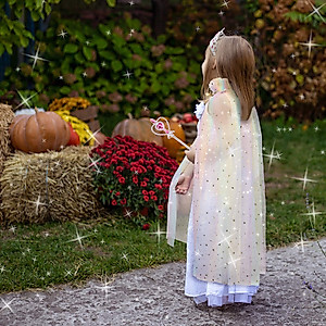 Fedio Princess Cape Set 7 Pieces Girls Princess Cloak with Tiara Crown, Wand for Little Girls Dress up (Rainbow)