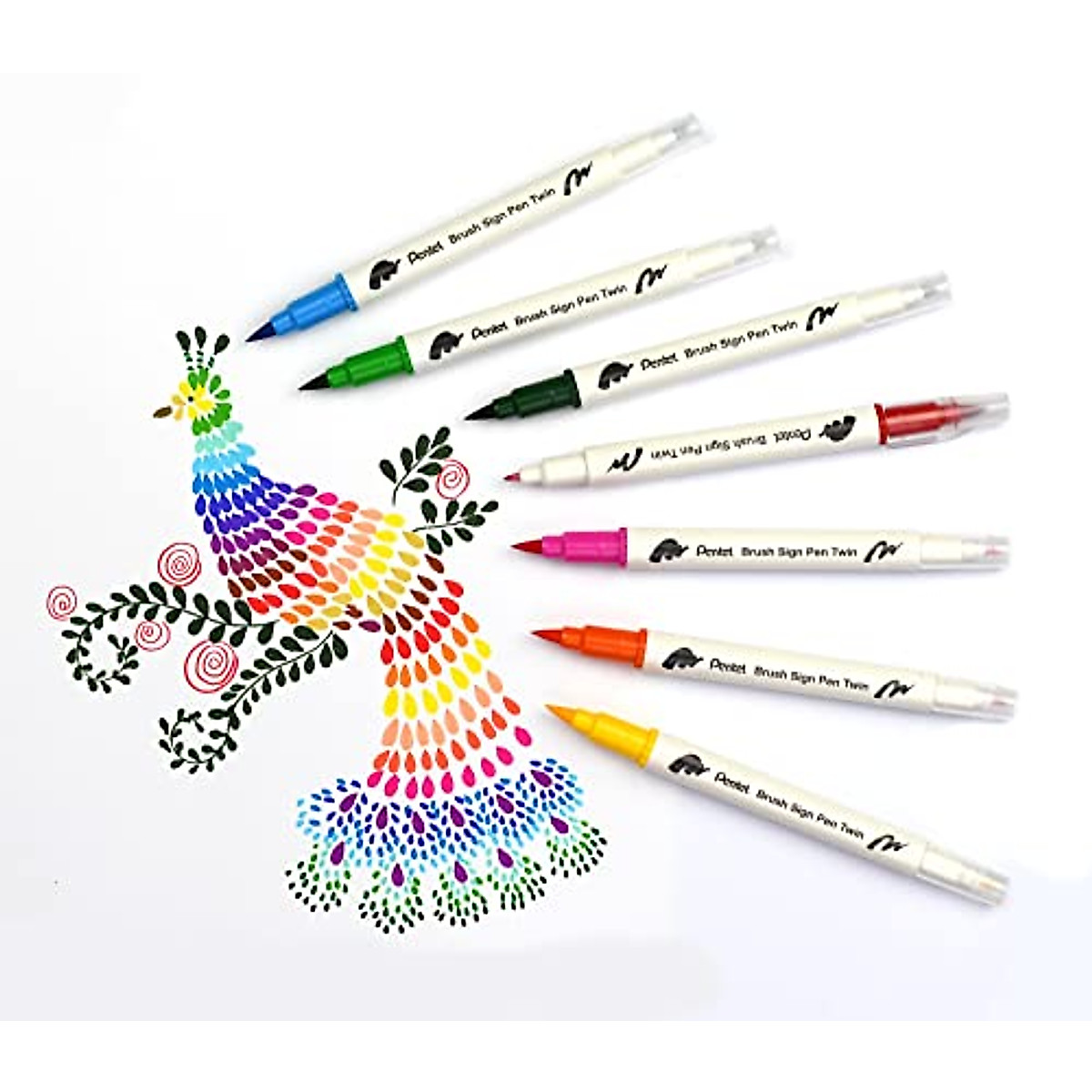 Pentel Brush Sign Pen Dual 30 Colors Set Fibre-Tip Pens with Two Flexible Writing Tips, Water-Based Ink, Assorted, (30 Pack)