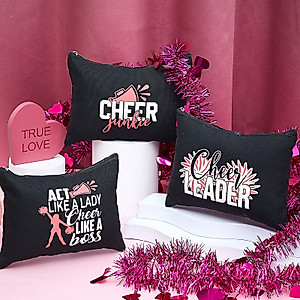 Saintrygo 9 Pieces Cheer Makeup Bags Canvas Cheer Bag Cosmetic for Cheerleaders Gifts Cheer Portable Travel Cheerleading Bag Toiletry Cheer Makeup Case Gift Zipper Pouches for Teammates Girls (Black)