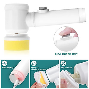 Household Electric Spin Scrubber Cordless Electric Cleaning Brush, Power Spinning Scrub Brush,Handheld Shower Cleaner Brush with 5 Replaceable Brush Heads for Kitchen/Bathroom/Wall