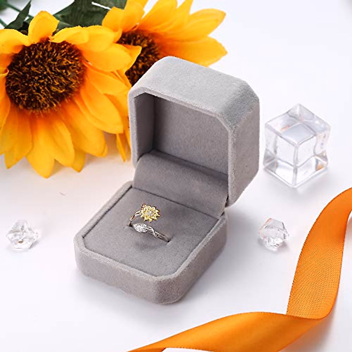 MILACOLATO Sunflower Ring Sterling Silver You are My Sunshine Ring 18K Gold Plated Adjustable Sunflower Band Rings for Women Valentine's Day Mother's Day Jewelry Gifts for Her, Size 7