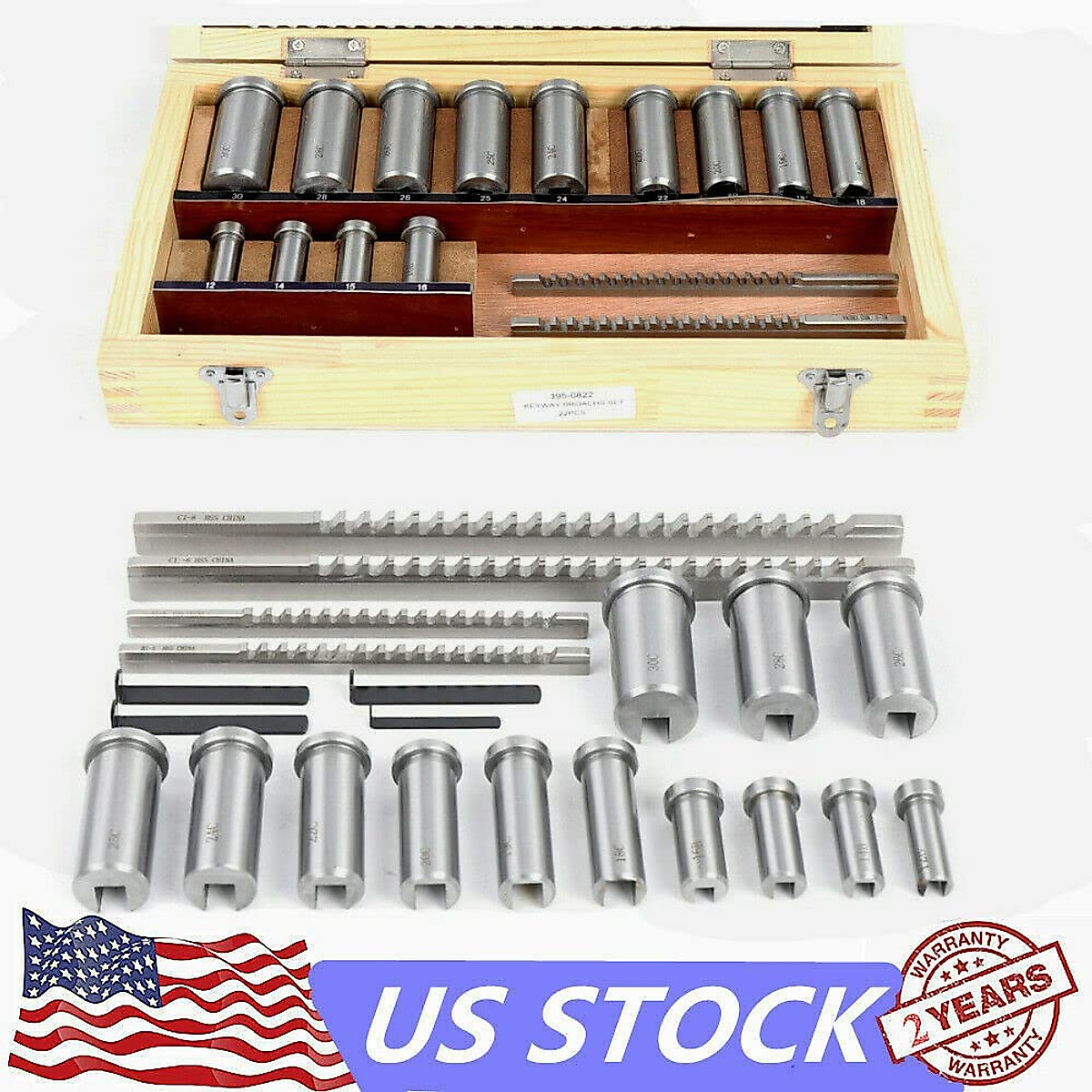 22 Pcs Keyway Broach Set in Fitted Box, Industrial Tools Metric Size Broaching Cutter Collared Bushing Shim Set W/ 4 Pcs Broach & 13 Collared Bushing & 5 Gaskets (US Stock)