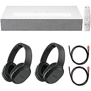 LG HU85LA HDR XPR 4K UHD Ultra-Short Throw Laser DLP Home Theater Projector, White Bundle with 2X RF400 Wireless Home Theater Headphones (Black) and 2X Deco Gear 6FT Universal 4K HDMI 2.0 Cable