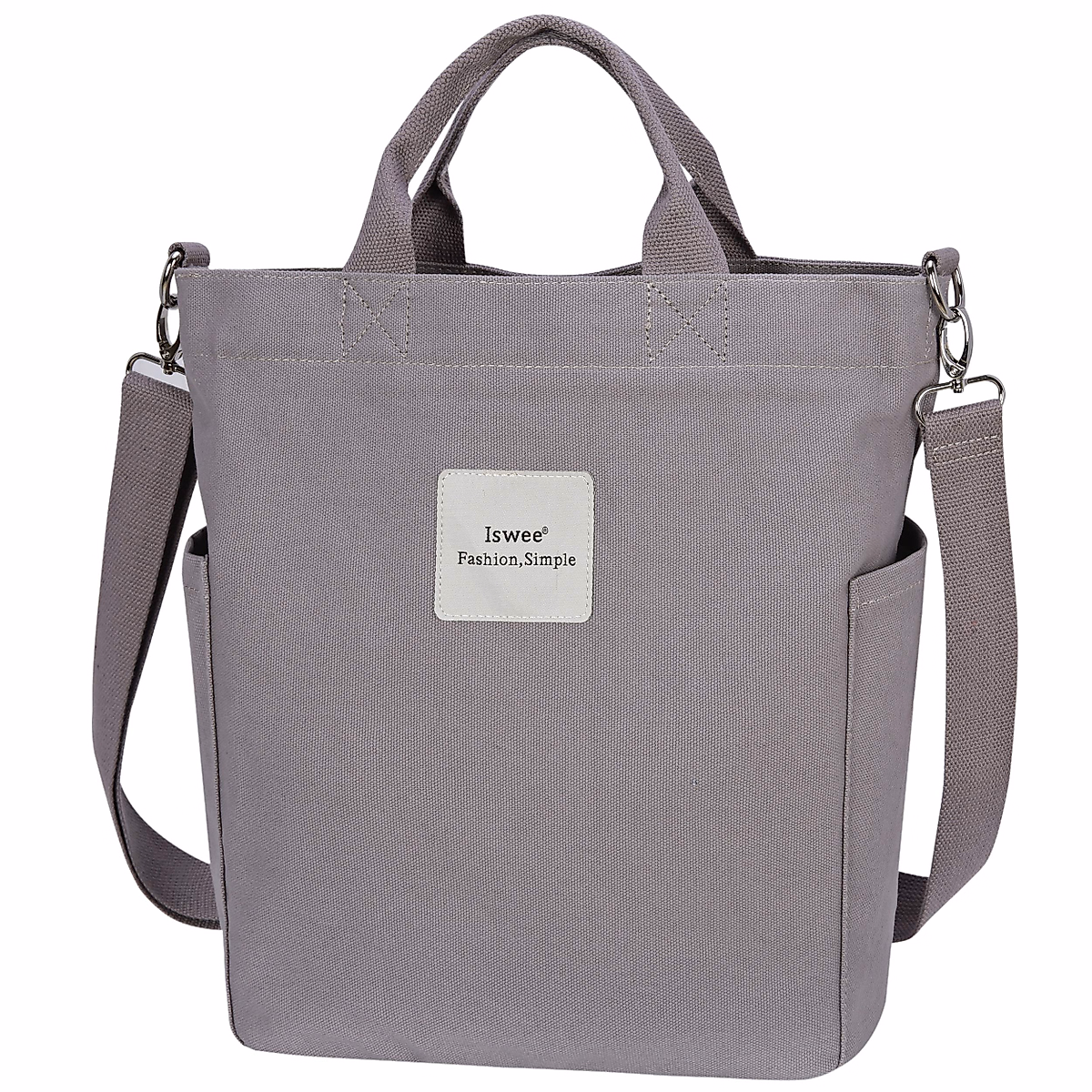 Iswee Canvas Tote Bag for Women Casual Shoulder Work Bag Crossbody Top Handle Bag Shopping Handbags for Women (Gray)